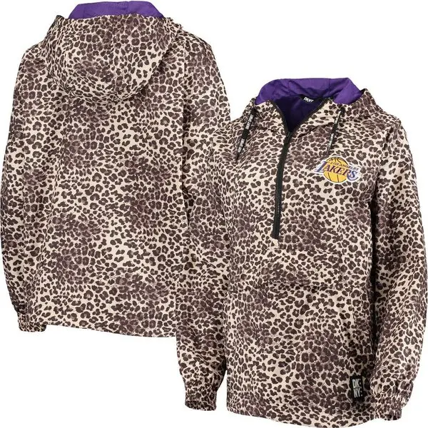 Dkny Los Angeles Lakers Gabriella Half-zip Windbreaker Hoodie - Leopard