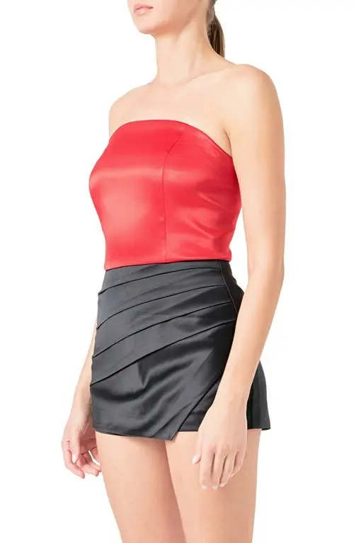 Endless Rose Strapless Satin Crop Top - Red