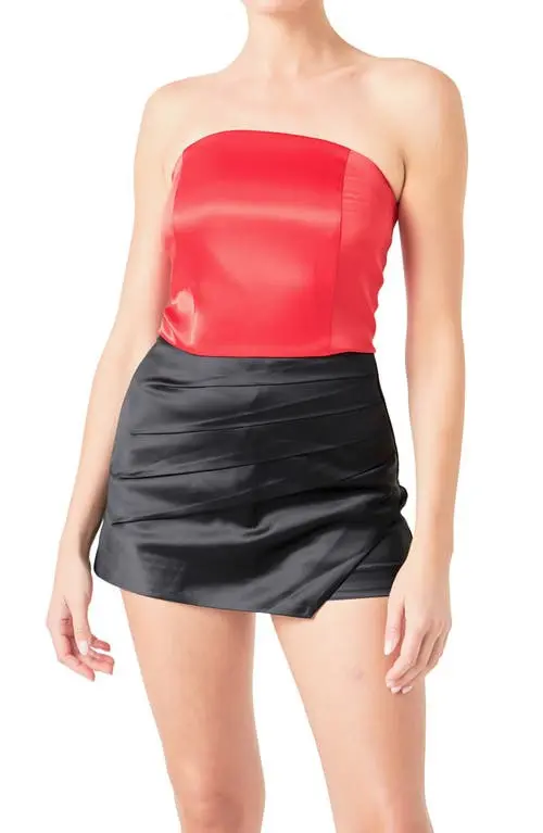 Endless Rose Strapless Satin Crop Top - Red