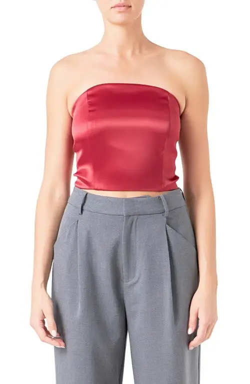 Endless Rose Strapless Satin Crop Top - Ruby