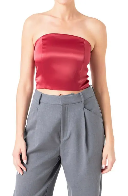 Endless Rose Strapless Satin Crop Top - Ruby