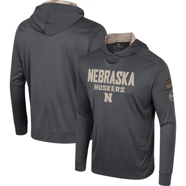 COLOSSEUM Nebraska Huskers Oht Military Appreciation Long Sleeve Hoodie T-shirt - Charcoal