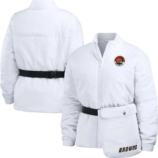 WEAR BY ERIN ANDREWS Cleveland Browns Packaway Full-zip Puffer Jacket - White