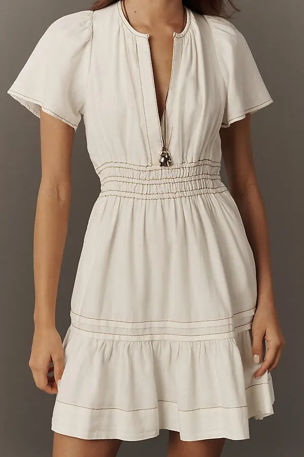 THE SOMERSET COLLECTION BY ANTHROPOLOGIE Somerset Denim Mini Dress - Ivory