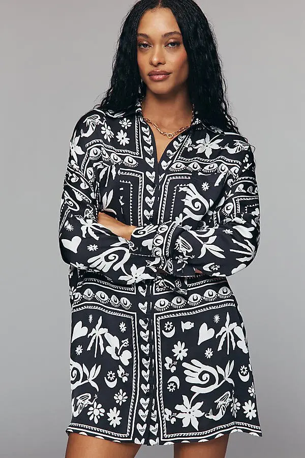 COREY LYNN CALTER Long-sleeve Printed Shirtdress - Black Pattern