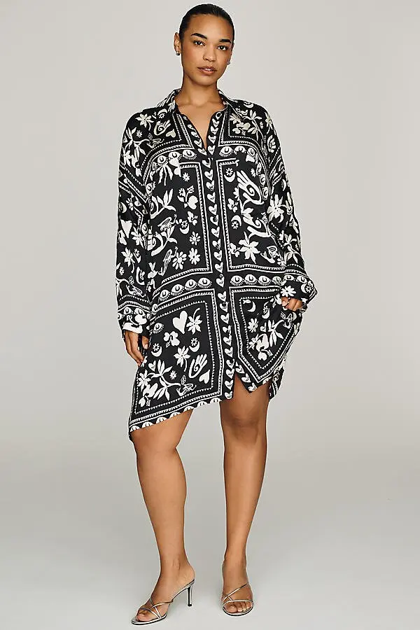 COREY LYNN CALTER Long-sleeve Printed Shirtdress - Black Pattern