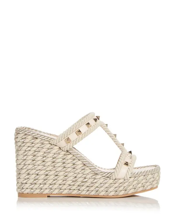 Valentino Garavani Rockstud Espadrille Wedge Sandals - Ivory