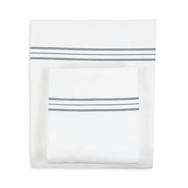 ANN GISH Hem Stripe Sheet Set, King - White Grey