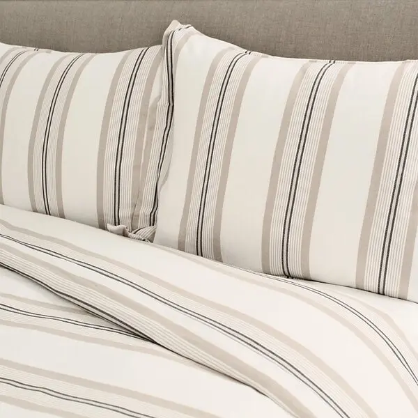 ANN GISH Beach Stripe Duvet Cover Set, King - Ivory Sand