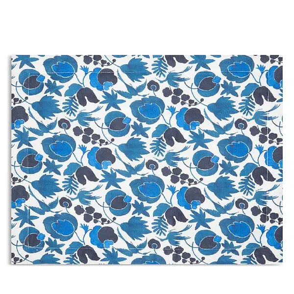 La DoubleJ Linen Print Tablemats, Set Of 2 - Wildbird Blue