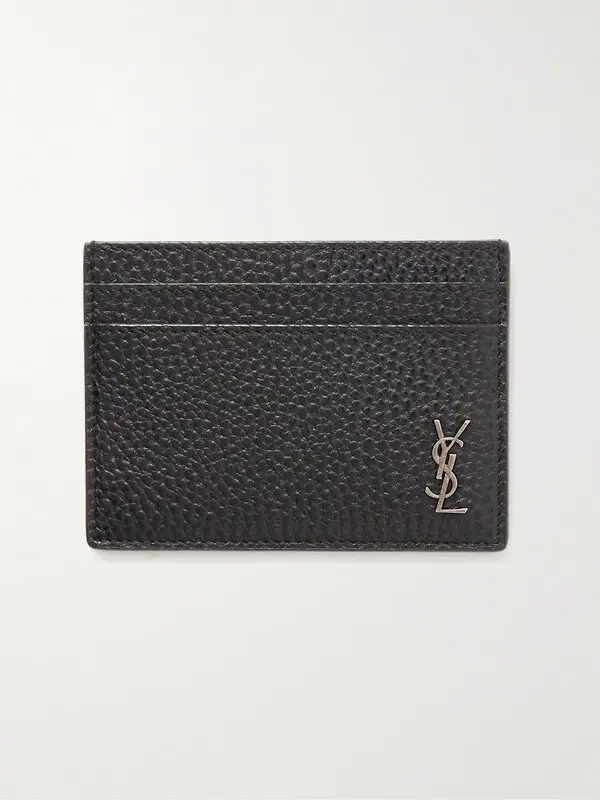 Saint Laurent Tiny Cassandre Logo-appliquéd Full-grain Leather Cardholder - Black
