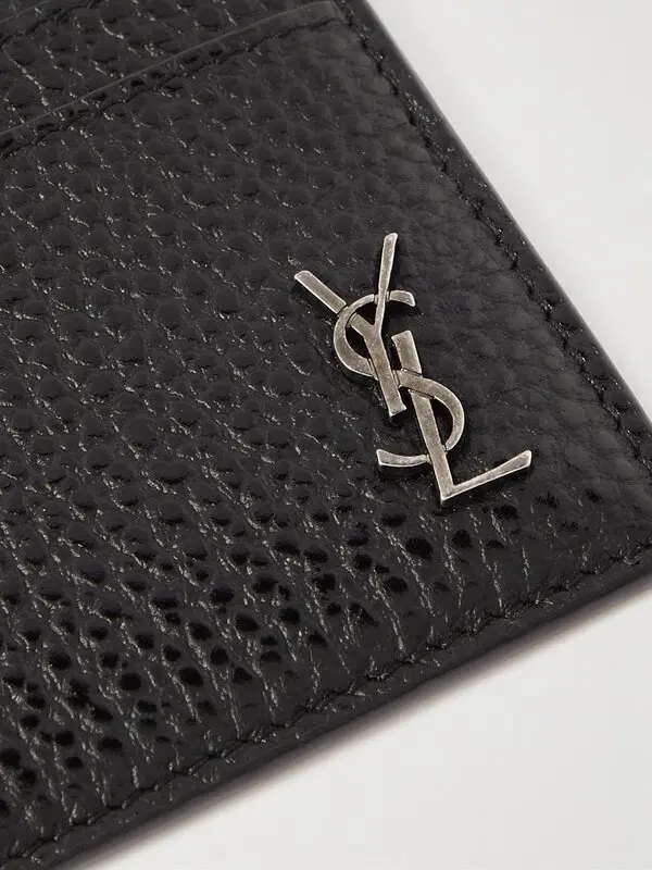 Saint Laurent Tiny Cassandre Logo-appliquéd Full-grain Leather Cardholder - Black