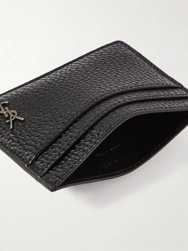 Saint Laurent Tiny Cassandre Logo-appliquéd Full-grain Leather Cardholder - Black