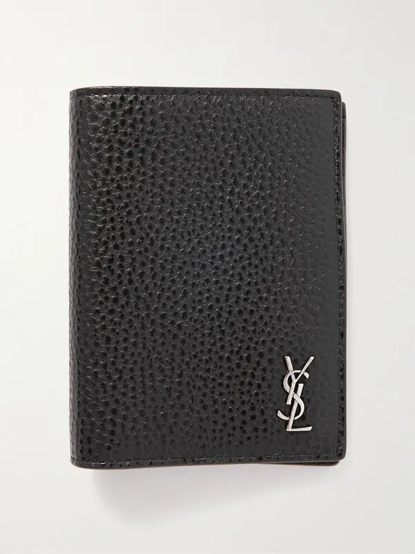 Saint Laurent Tiny Cassandre Logo-appliquéd Full-grain Leather Bifold Wallet - Black