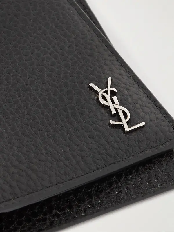 Saint Laurent Tiny Cassandre Logo-appliquéd Full-grain Leather Bifold Wallet - Black