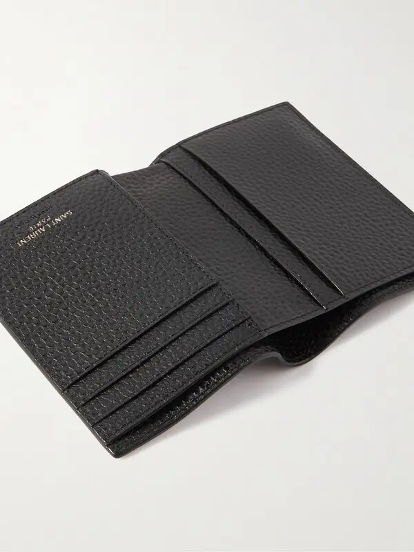 Saint Laurent Tiny Cassandre Logo-appliquéd Full-grain Leather Bifold Wallet - Black