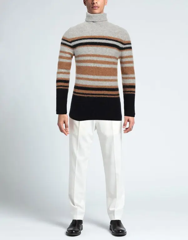 IRISH CRONE Striped Turtleneck Sweater In Wool Blend