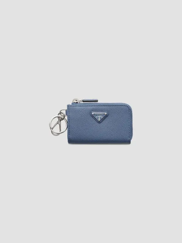 Prada Saffiano Leather Mini Pouch Keychain - Blue