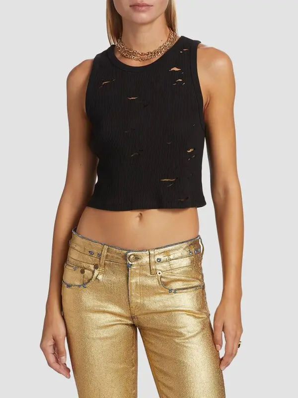 R13 Distressed Crop Tank - Black