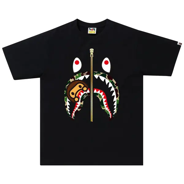 A BATHING APE Abc Camo Milo Shark Tee /green - Black