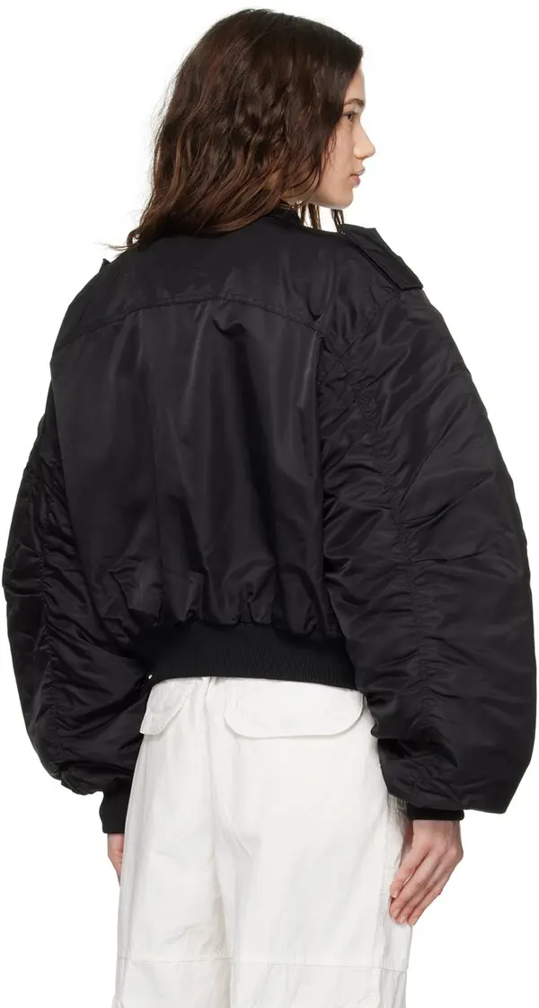 Entire Studios Black A-2 Bomber Jacket In Oil - 26% Off