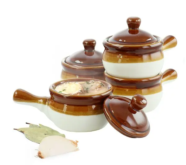 ELAMA 4 Piece Long Handle 15 Ounce French Onion Soup Bowl Set - One-color