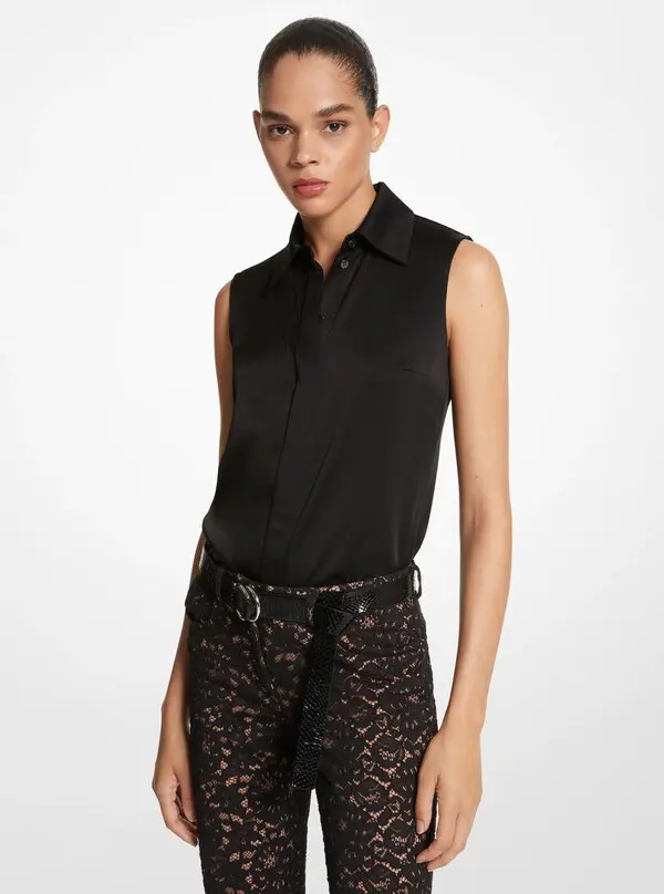 Michael Kors Hansen Charmeuse Sleeveless Shirt - Black