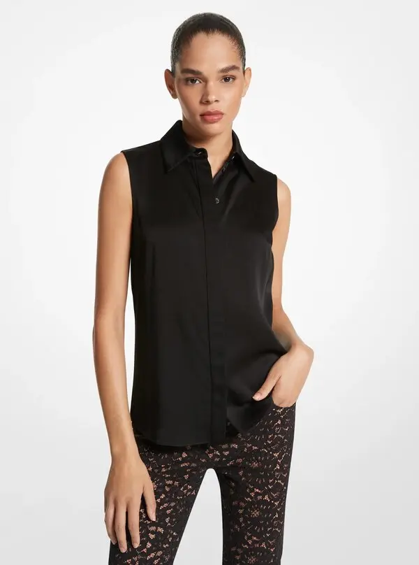 Michael Kors Hansen Charmeuse Sleeveless Shirt - Black