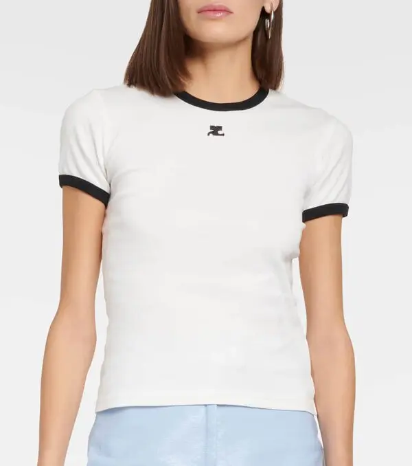 COURREGES Courrèges Logo Cotton Jersey T-shirt - White