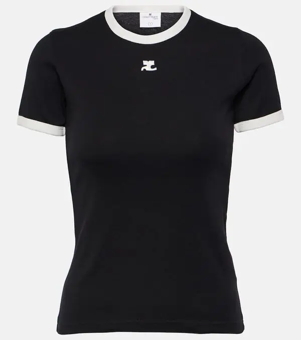 COURREGES Courrèges Logo Cotton Jersey T-shirt - Black