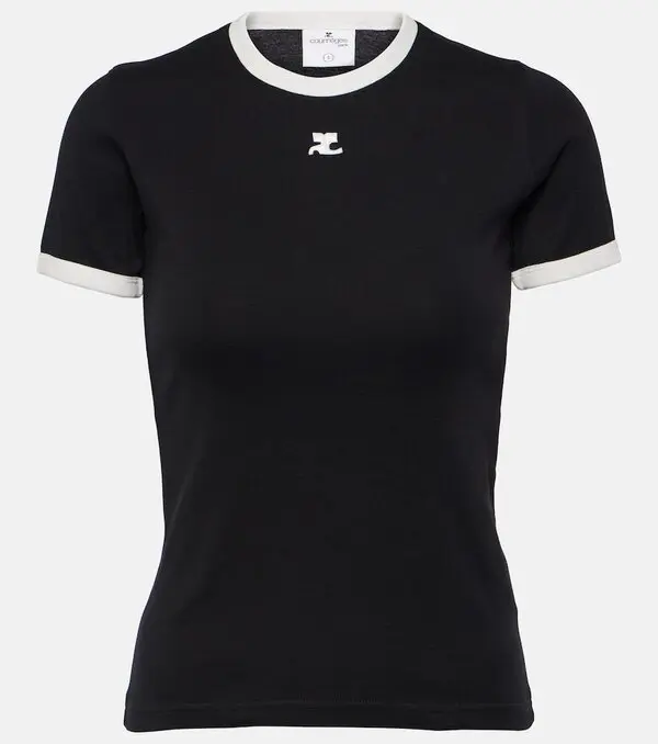 COURREGES Logo Cotton Jersey T-shirt - Black