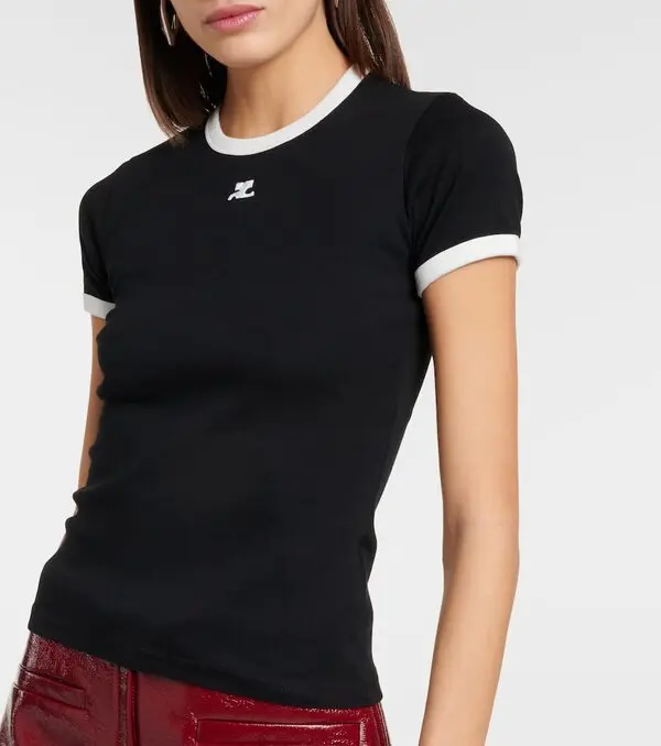 COURREGES Courrèges Logo Cotton Jersey T-shirt - Black