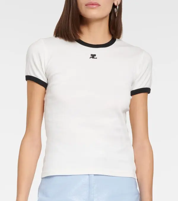 COURREGES Logo Cotton Jersey T-shirt - White