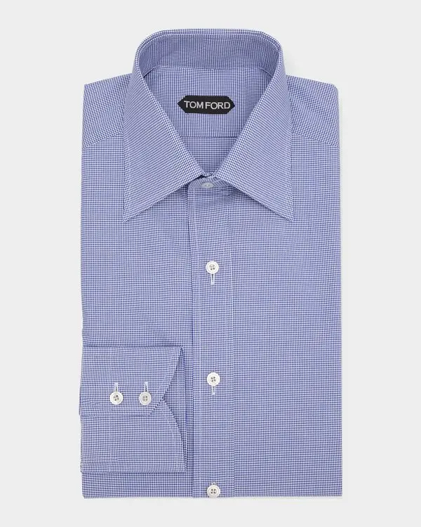 TOM FORD Cotton Micro-gingham Check Sport Shirt - Navy