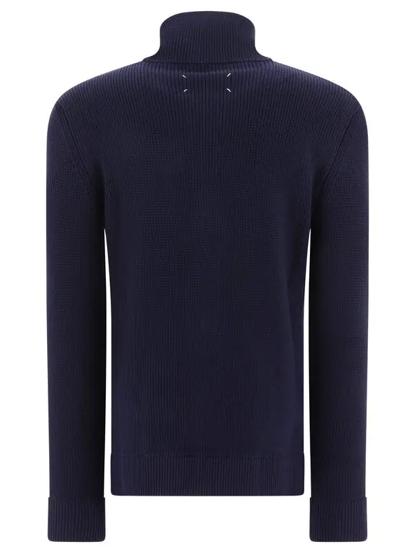 MAISON MARGIELA Knit Zip-up Cardigan With Leather Pull