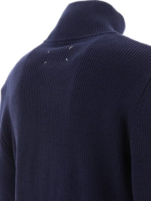 MAISON MARGIELA Knit Zip-up Cardigan With Leather Pull