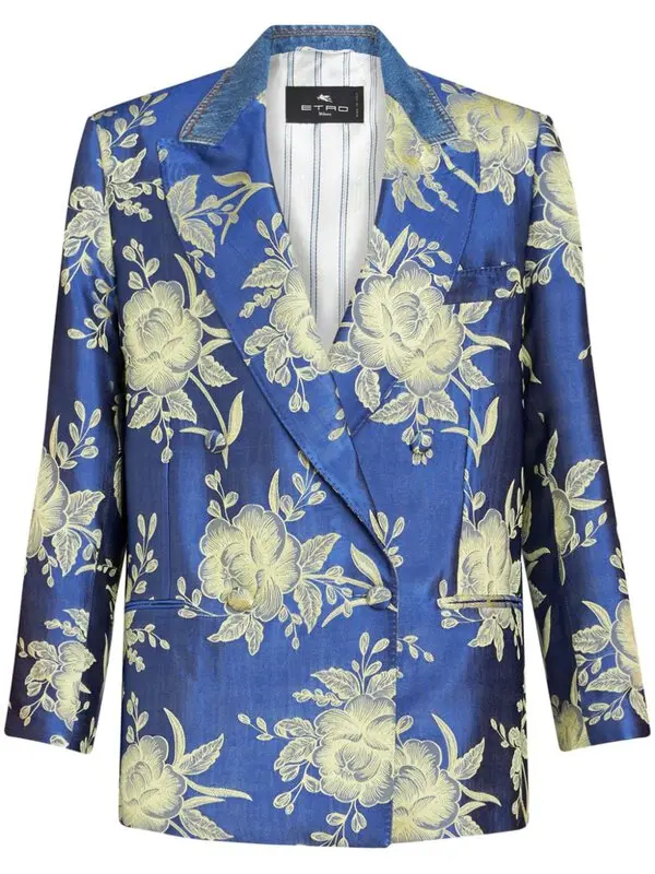 Etro Floral-jacquard Double-breasted Blazer - Blue