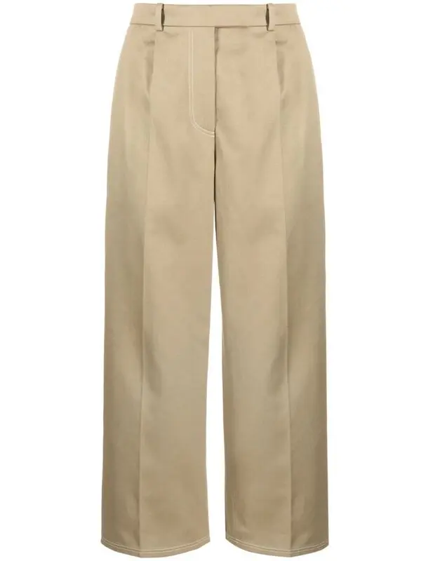 Thom Browne Pleated Cropped Cotton Trousers - Neutrals