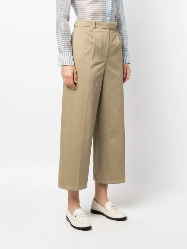 Thom Browne Pleated Cropped Cotton Trousers - Neutrals