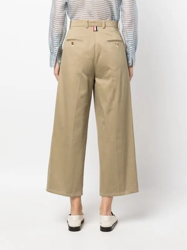 Thom Browne Pleated Cropped Cotton Trousers - Neutrals
