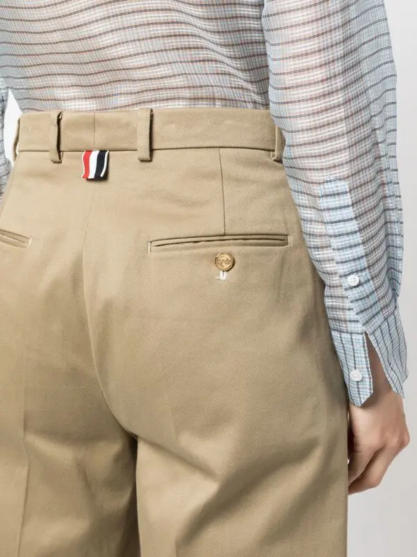 Thom Browne Pleated Cropped Cotton Trousers - Neutrals