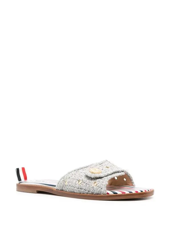 Thom Browne Embossed-button Tweed Flat Sandals