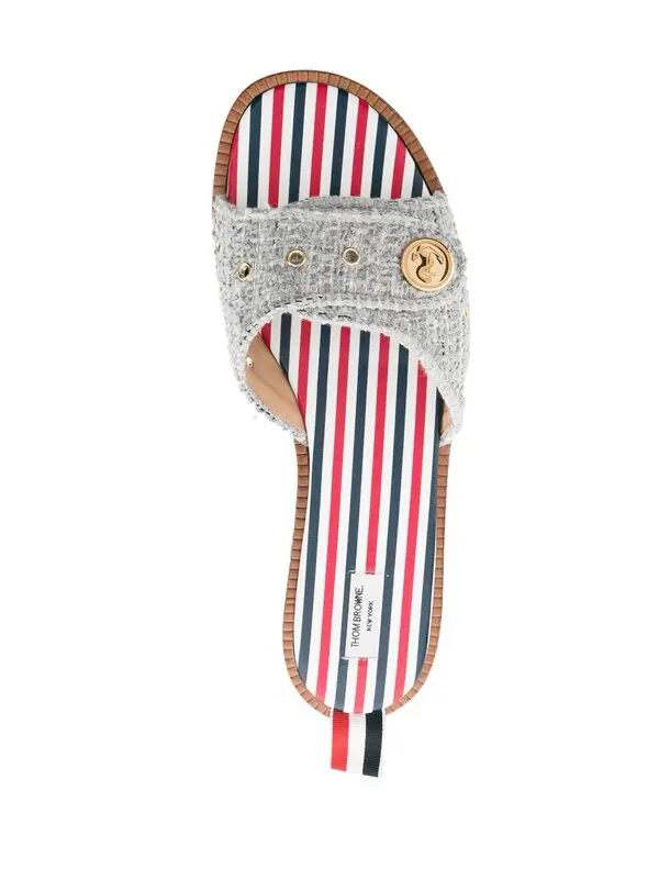 Thom Browne Embossed-button Tweed Flat Sandals