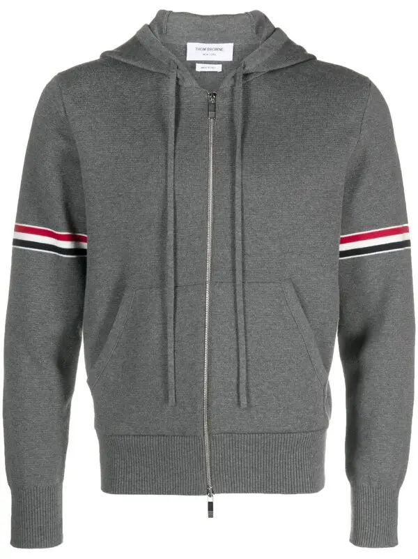 Thom Browne Striped Zip-up Hoodie - Grey