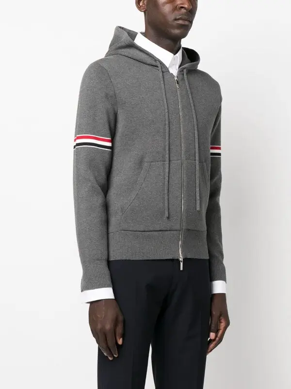 Thom Browne Striped Zip-up Hoodie - Grey