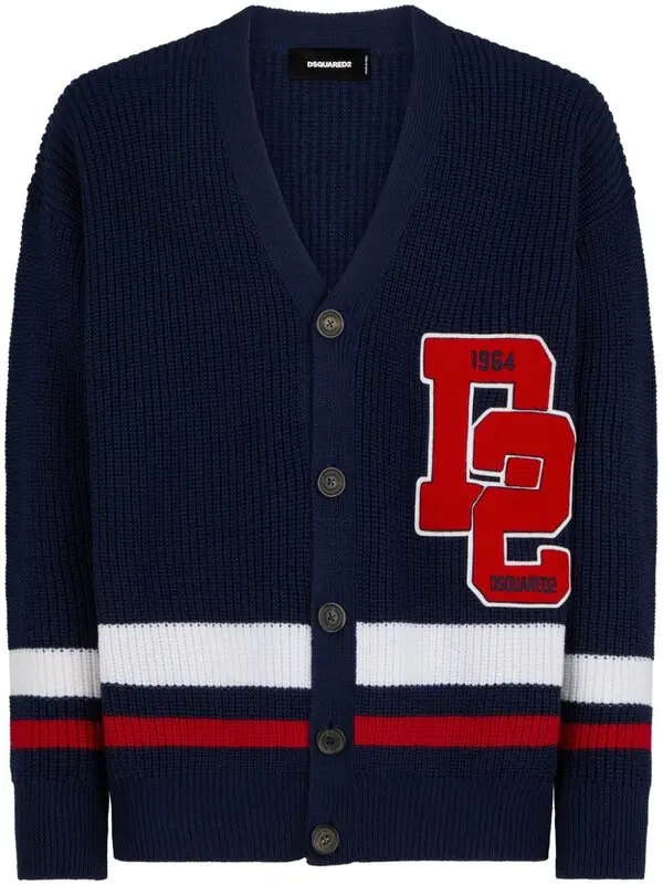 Dsquared2 Logo-appliqué Wool Cardigan - Blue