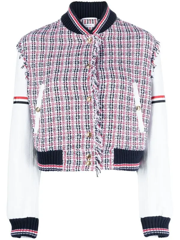 Thom Browne Rwb-stripe Panelled Bomber Jacket - White