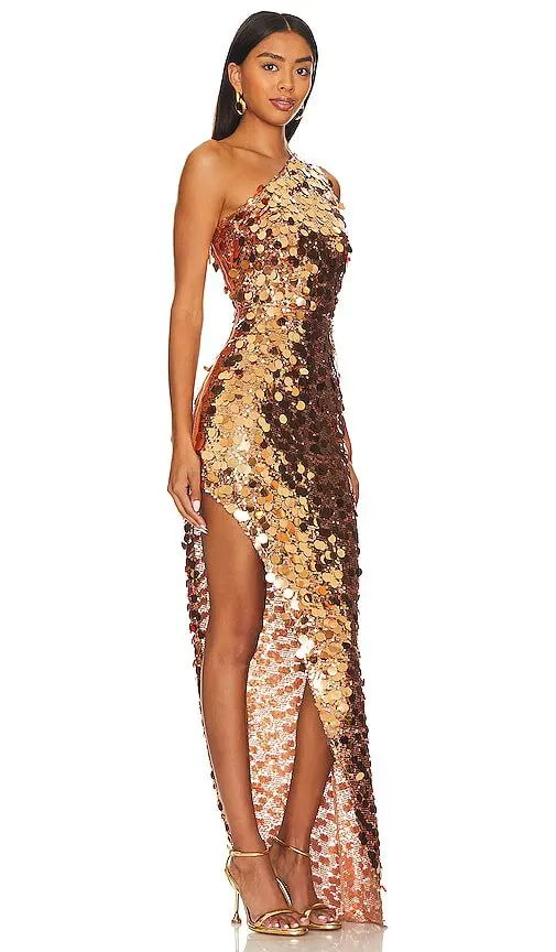BRONX BANCO Farah One Shoulder Sequin Gown