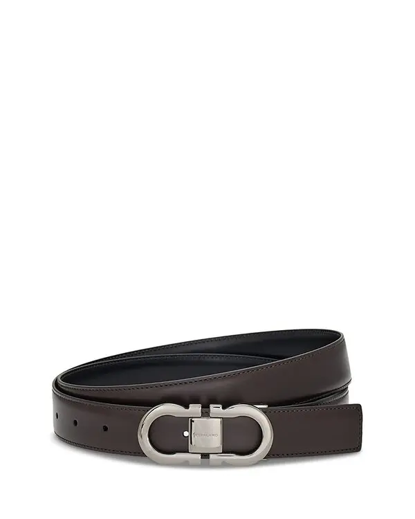 FERRAGAMO Double Gancini Reversible Leather Belt - Black/hickory