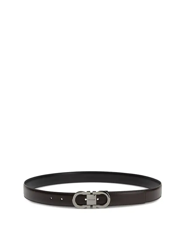 FERRAGAMO Double Gancini Reversible Leather Belt - Black/hickory